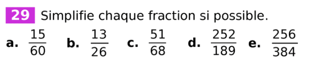 Simplifier des fractions exercices corrigés